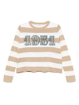 Max Mara Striped Crew Neck Long Sleeve Sweater - Beige