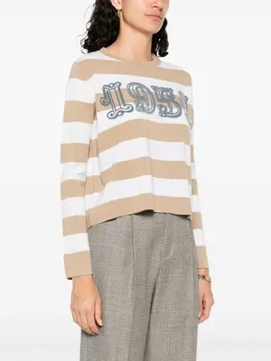 Max Mara Striped Crew Neck Long Sleeve Sweater - Beige