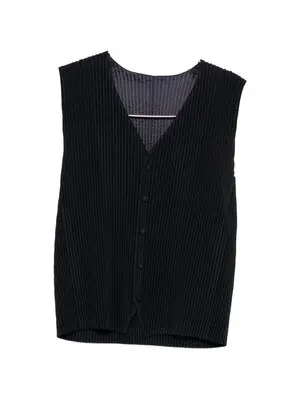 Issey Miyake Pleated V-neck Vest - Blue