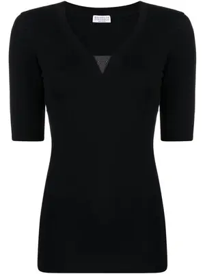 Brunello Cucinelli Cotton V-neck Sweater With Three-quarter Sleeves