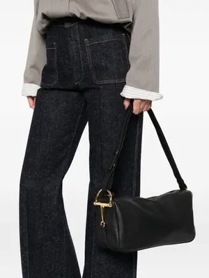 Gucci Half Horsebit Medium Leather Shoulder Bag - Black