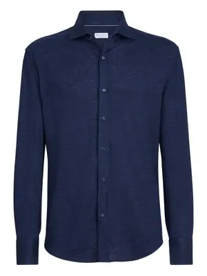 Brunello Cucinelli Linen And Cotton Blend Shirt - Blue