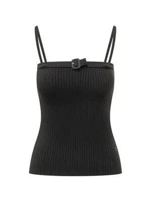 COURREGES Ribbed Tank Top With Buckle Straps - Black