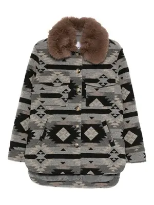 AVA ADORE Santa Monica Ethnic Print Fur Collar Coat