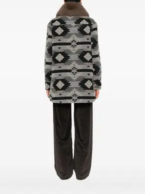 AVA ADORE Santa Monica Ethnic Print Fur Collar Coat
