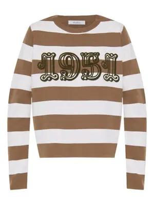 Max Mara Striped Wool Sweater With "1951" Applique - Brown