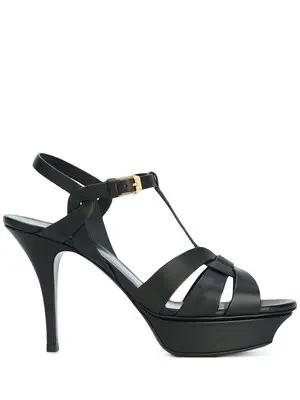 Saint Laurent Tribute Leather Platform Stiletto Sandals - Black