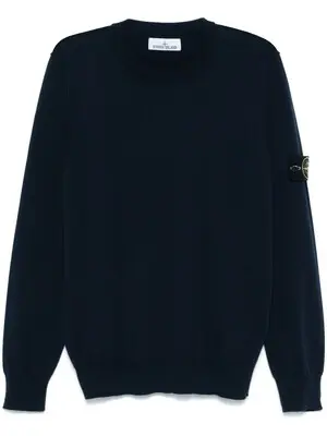 Stone Island Cotton Crewneck Sweater With Badge Detail - Blue