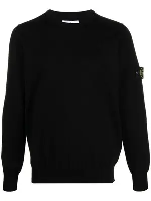 Stone Island Crew Neck Sweater With Removable Logo Patch - Black