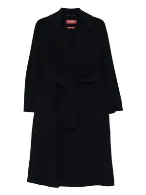 Max Mara Wool Long Coat With Tie Belt - Blue