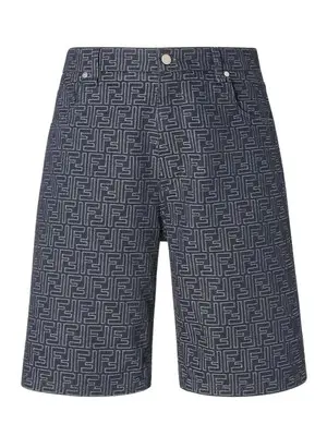 Fendi Monogrammed Denim Bermuda Shorts