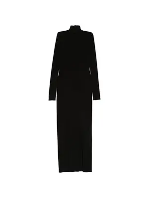 Norma Kamali High Neck Long Sleeve Maxi Dress With Slit