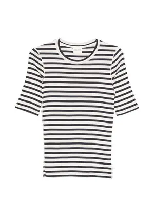 Closed Striped Cotton Blend Sweater With Crew Neck And 3/4 Sleeves