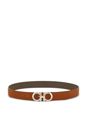 FERRAGAMO Gancini Leather Belt With Silver-tone Hardware - Beige