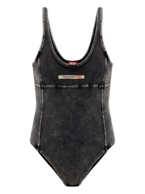 DIESEL® Cotton Bodysuit With Logo Patch - Black