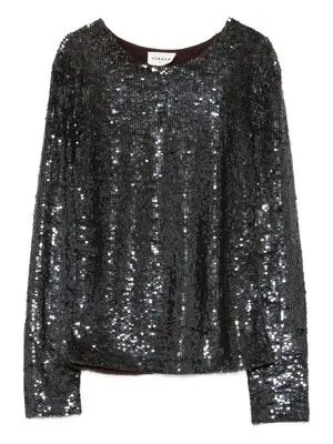 PAROSH Sequined Long Sleeve Top