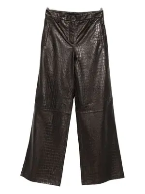 ENES Crocodile Embossed Leather Wide-leg Trousers