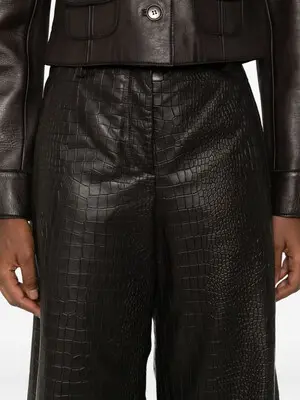 ENES Crocodile Embossed Leather Wide-leg Trousers