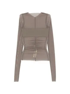 Rick Owens Sheer Ruched Long Sleeve Top