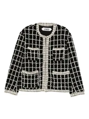 LN22 Checkered Wool Jacket With Trim Details