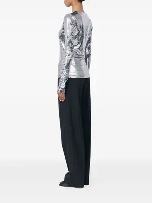 MAISON MARGIELA Metallic Grid Pattern Long Sleeve Top - Silver