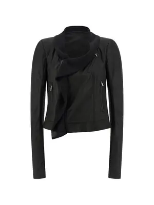 Rick Owens Leather Jacket With Shawl Collar And Zip Closure