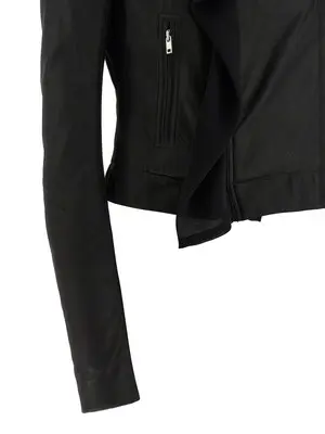 Rick Owens Leather Jacket With Shawl Collar And Zip Closure