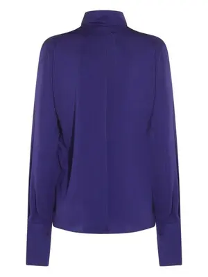 TOM FORD Silk Blouse With High Neck And Draped Neckline - Blue