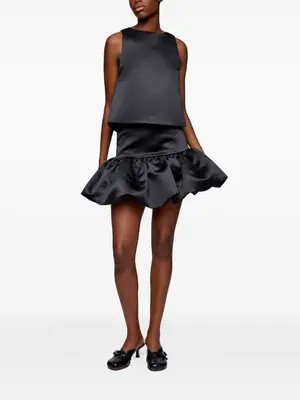 GANNI Satin Mini Skirt With Ruffled Hem - Black