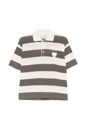 AMI Paris De Coeur Striped Polo Shirt