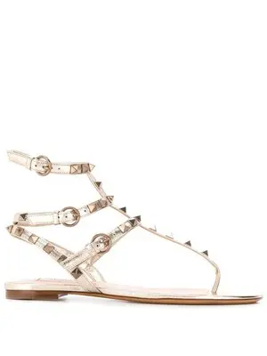 Valentino Garavani Rockstud Leather Thong Sandals - Silver