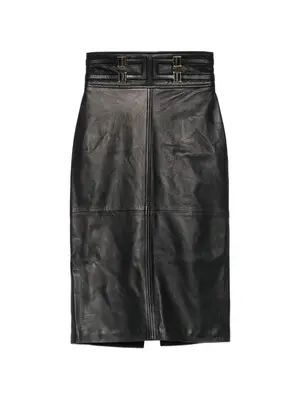 Elisabetta Franchi Leather Buckled Midi Skirt