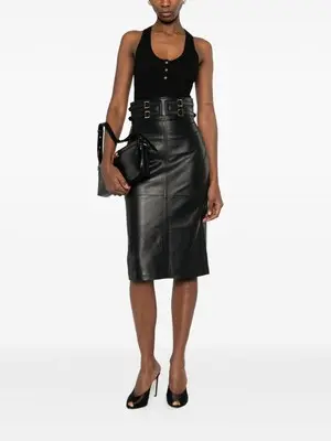 Elisabetta Franchi Leather Buckled Midi Skirt
