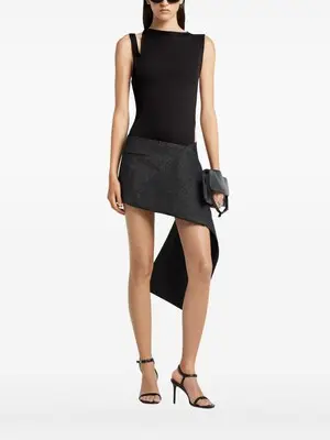 COURREGES 90's Cotton Asymmetrical Neckline Rib Knit Top - Black