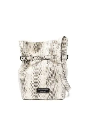 Emporio Armani Leather Bucket Bag With Snakeskin Pattern - Grey