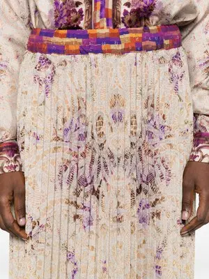 PIERRE-LOUIS MASCIA Printed Silk Pleated Midi Skirt