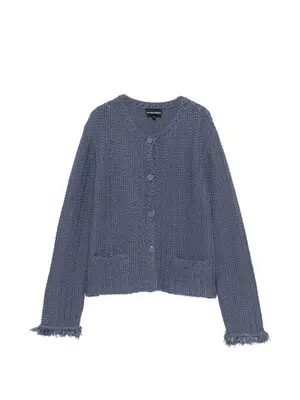Emporio Armani Cotton Blend Blazer Jacket With Fringed Trim