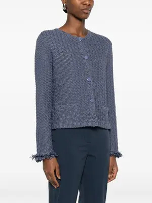 Emporio Armani Cotton Blend Blazer Jacket With Fringed Trim