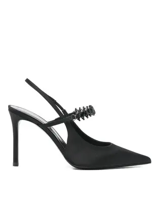 Emporio Armani Silk Satin Slingback Pumps With Embellished Strap