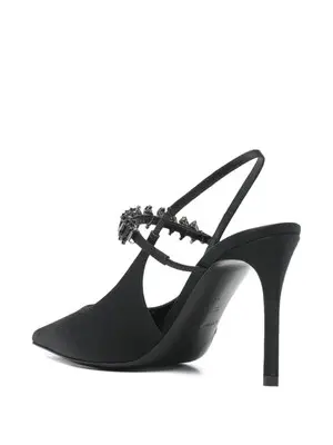 Emporio Armani Silk Satin Slingback Pumps With Embellished Strap