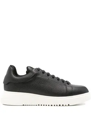 Emporio Armani Textured Leather Lace-up Sneakers - Black