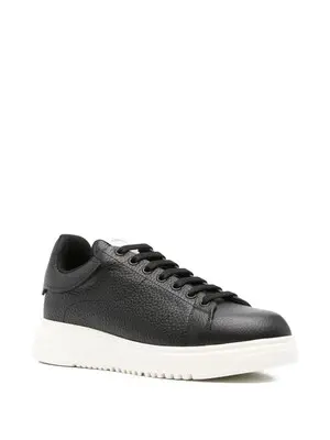 Emporio Armani Textured Leather Lace-up Sneakers - Black