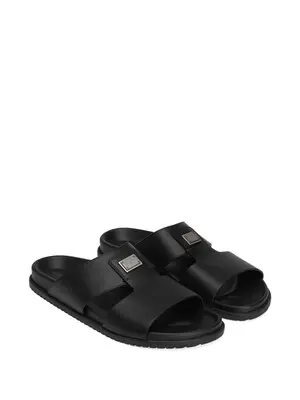 Dolce & Gabbana Leather Slide Sandals With Logo Detail