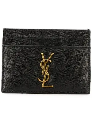 Saint Laurent Cassandre Leather Card Case - Black