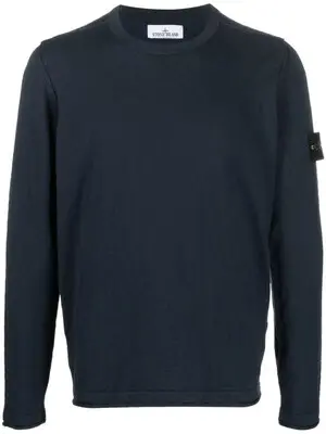Stone Island Crew Neck Sweater With Logo Detail - Blue