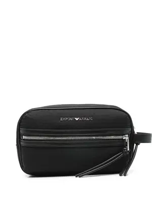 Emporio Armani Nylon Beauty-case With Logo Print And Tassel Detail - Black