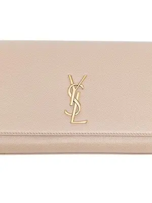 Saint Laurent Kate Leather Clutch With Chain Strap - Beige