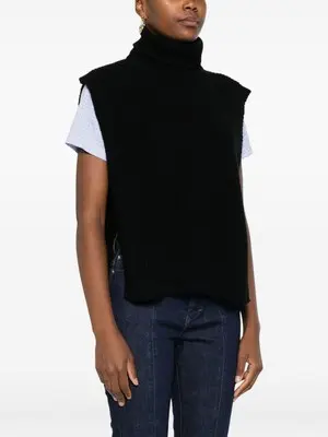 DAVANTINO Sleeveless Ribbed Wool Turtleneck Sweater