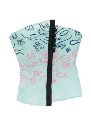 Emporio Armani Embroidered Strapless Top - Sky Blue