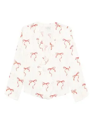 FORTE_FORTE Printed Long Sleeve V-neck Shirt With Tassel Detail
